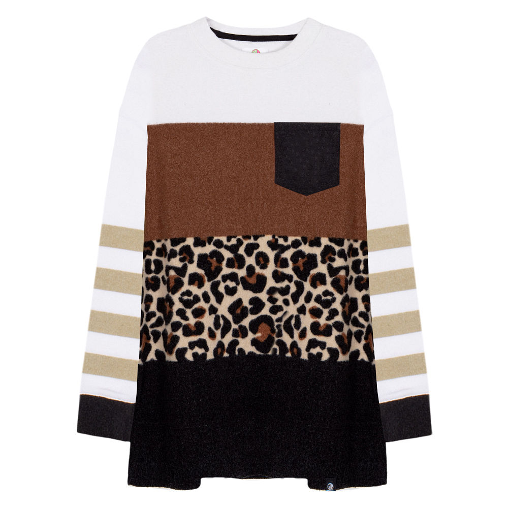 Monogrammed Leopard Stripe Fuzzy Crewneck Sweatshirt — Marleylilly