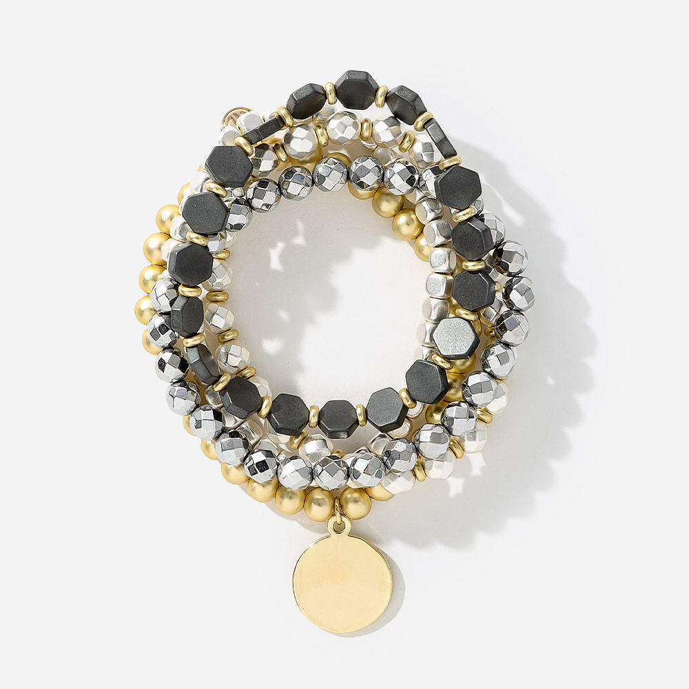 Personalized Metallic Bracelets | Stack of 5 Stretch Bracelets