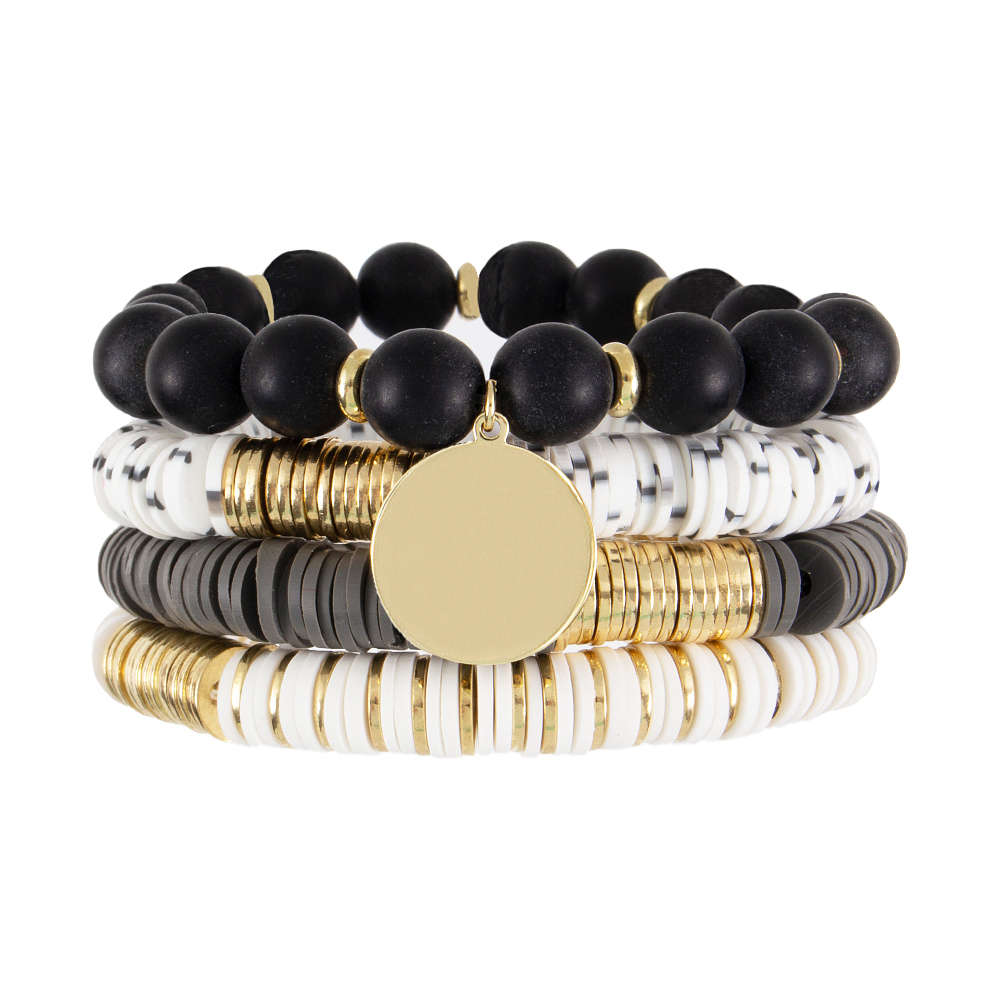 Monogrammed Black and White Beaded Bracelets