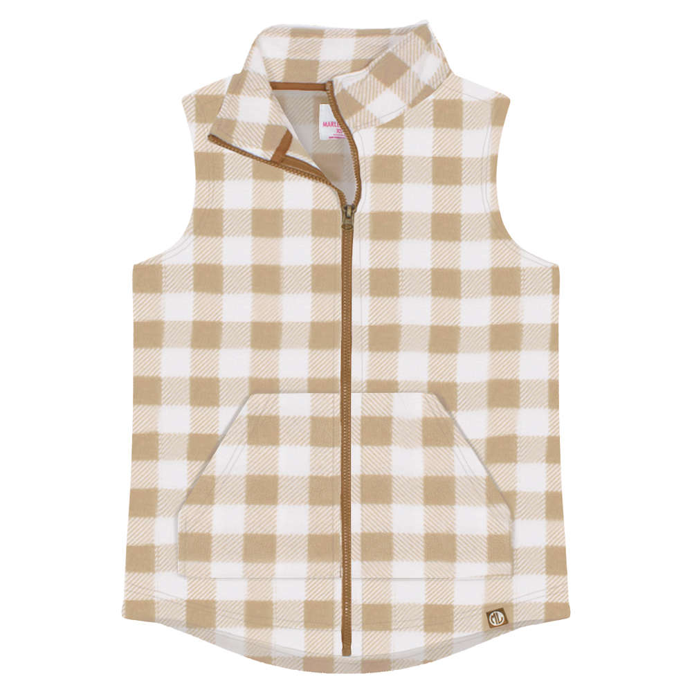 Monogrammed Buffalo Plaid Fleece Vest - Zip-Up Women’s Vest