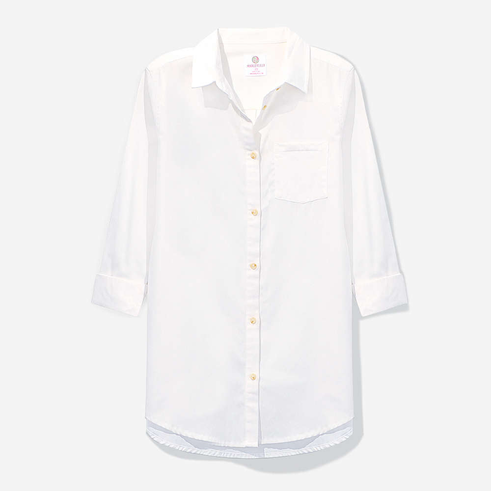 Monogrammed Button-Down Tunic Shirt