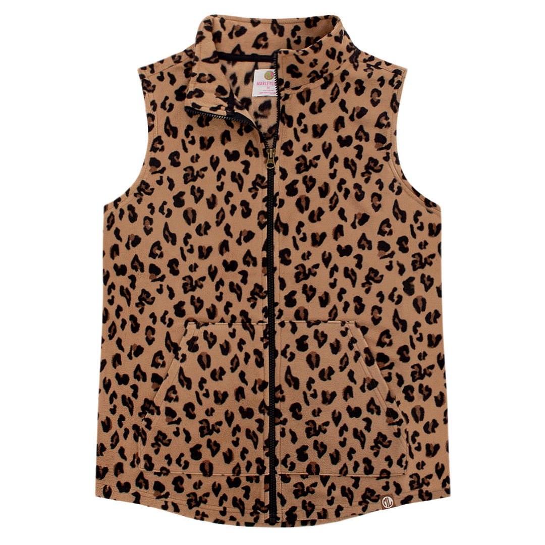 Monogrammed Leopard Fleece Vest - Zip-Up Women’s Vest