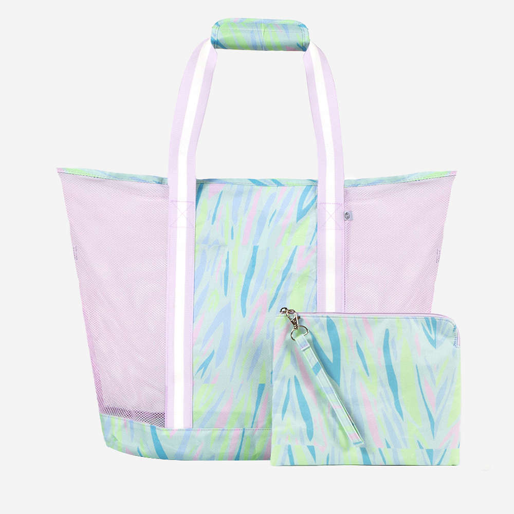 Monogrammed Mesh Beach Bag with Wristlet