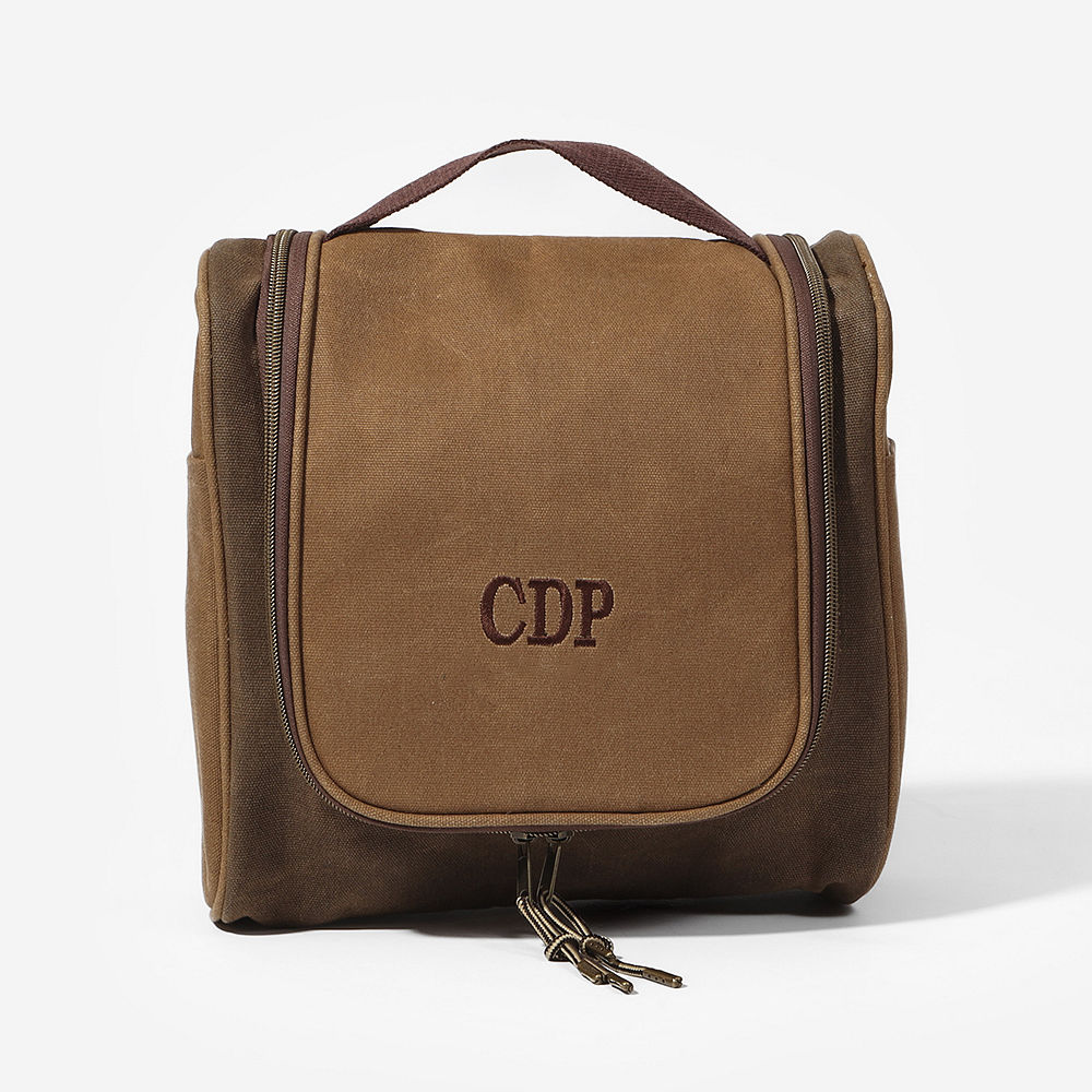 Monogrammed Waxed Canvas Hanging Toiletry Bag | Marleylilly