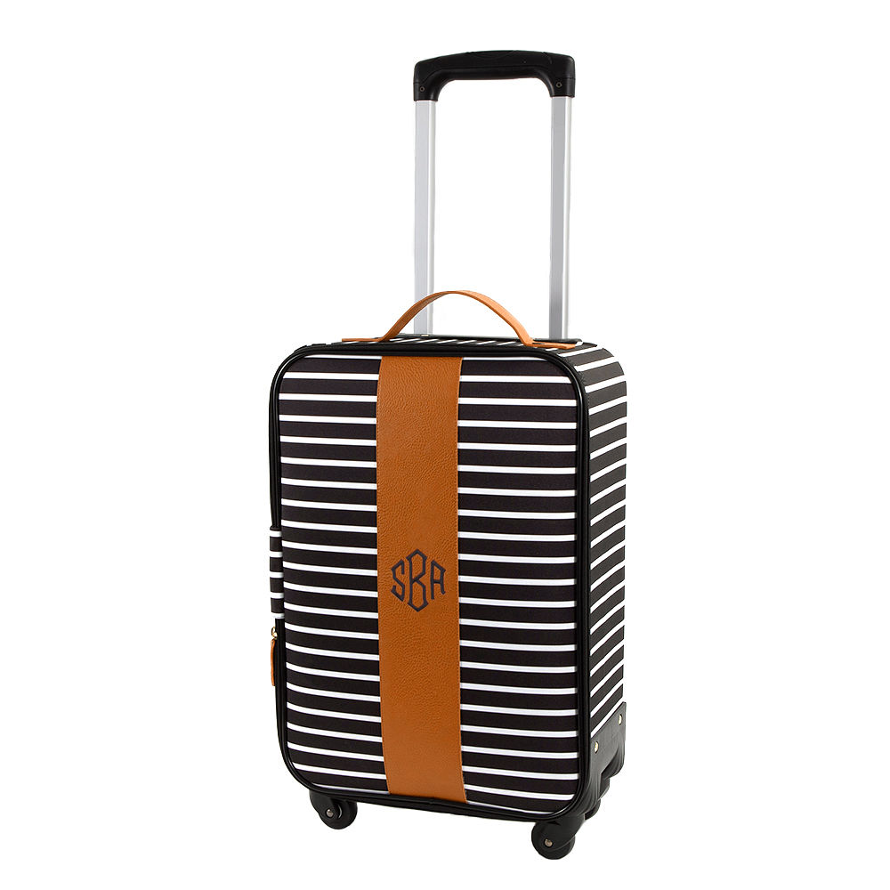 Personalized Black & White Stripe Suitcase - Marleylilly