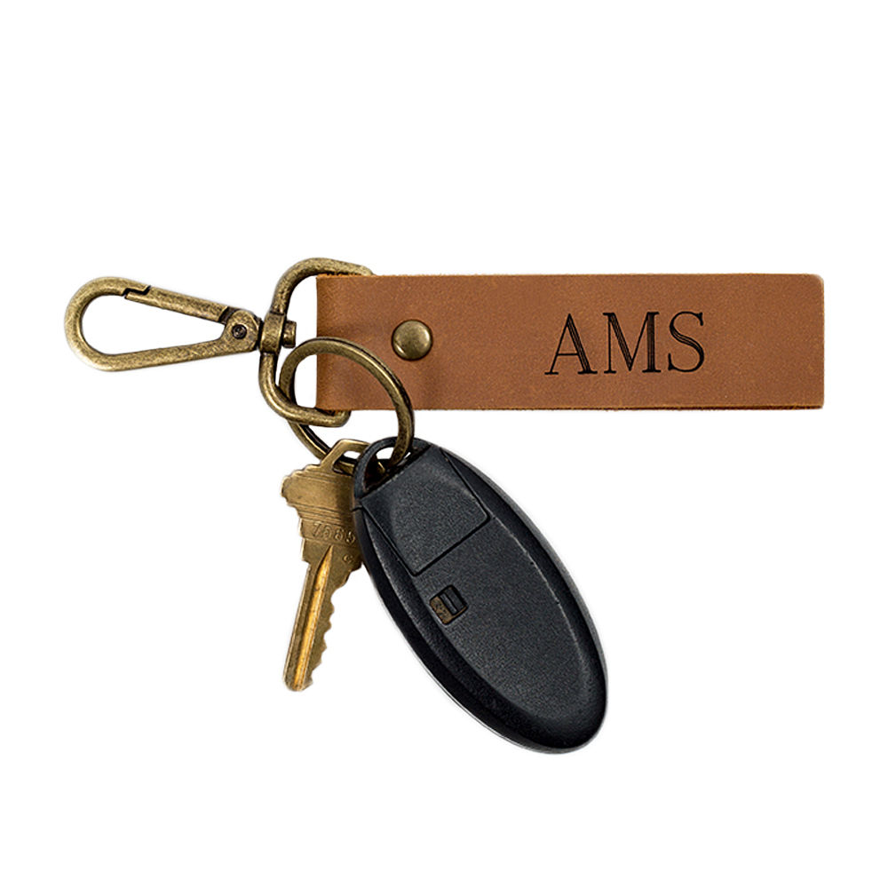 Monogrammed Antiqued Leather Key Fob