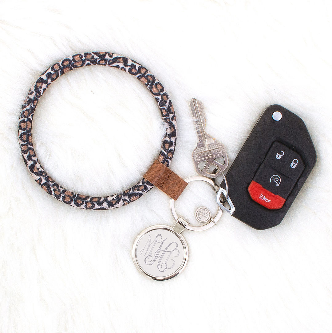 Monogrammed Brown Key Ring - Marleylilly
