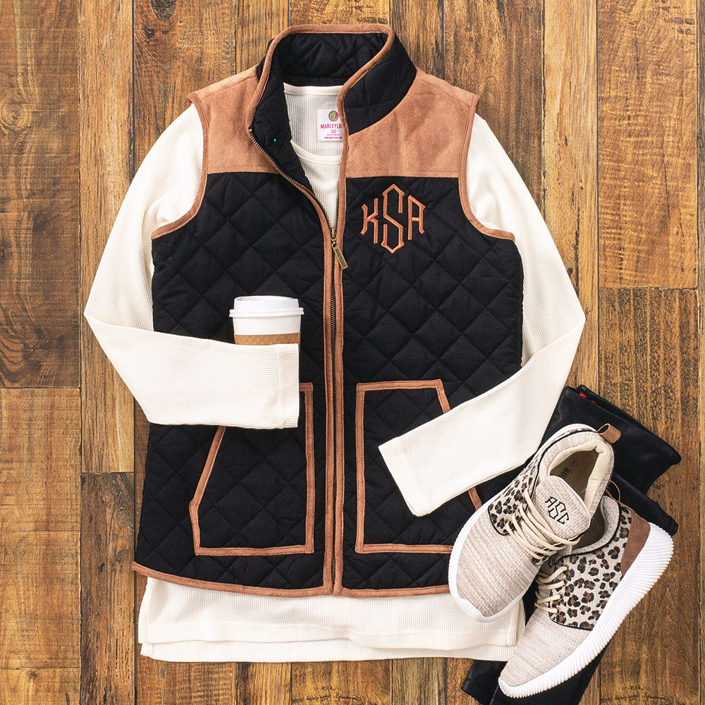 Personalized Black Quilted Barn Vest - Marleylilly
