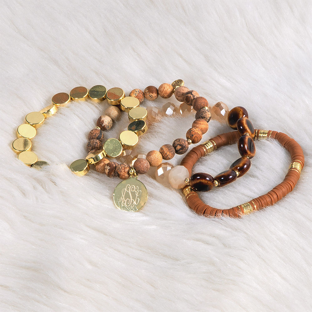 Monogrammed Beaded Bracelet Stack - Marleylilly