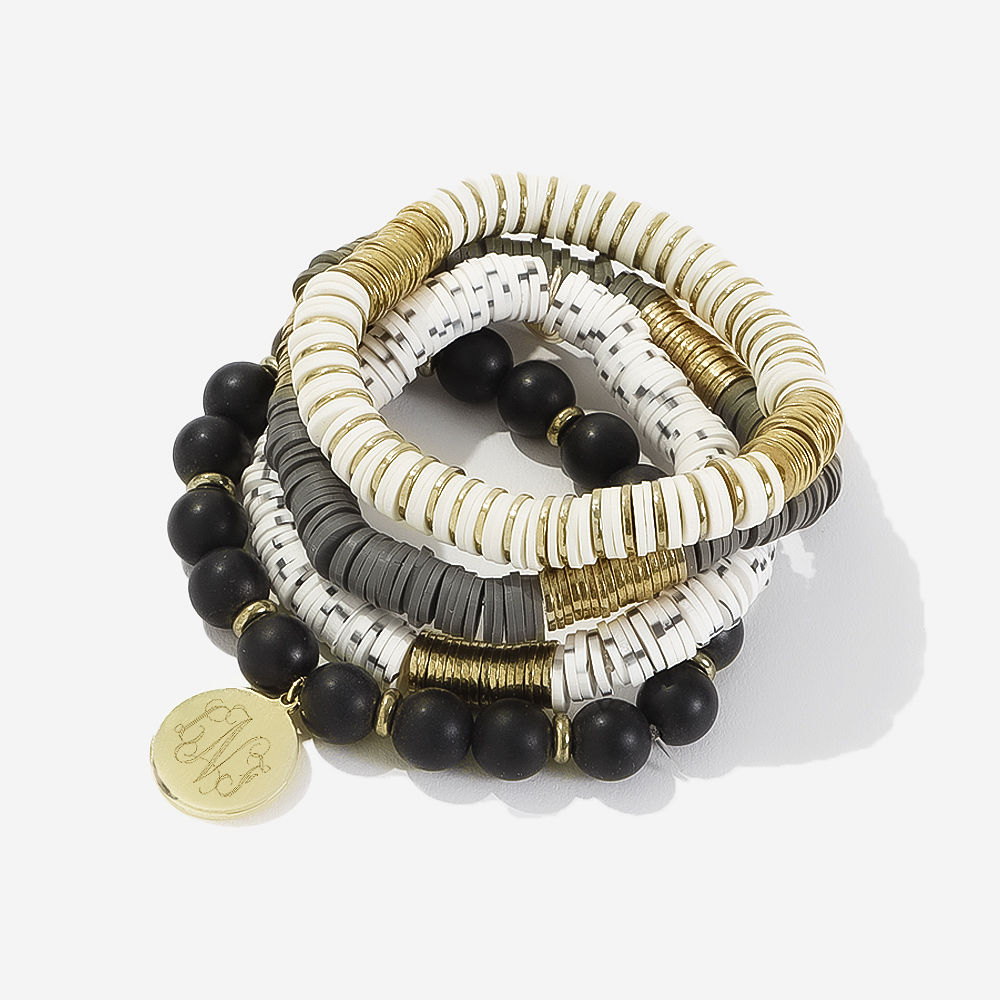 Monogrammed Black and White Beaded Bracelets