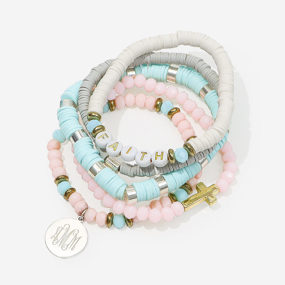 Engraved Beaded Faith Bracelet Stack — Marleylilly