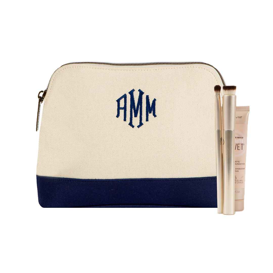 Personalized Navy Blue Canvas Cosmetic Case