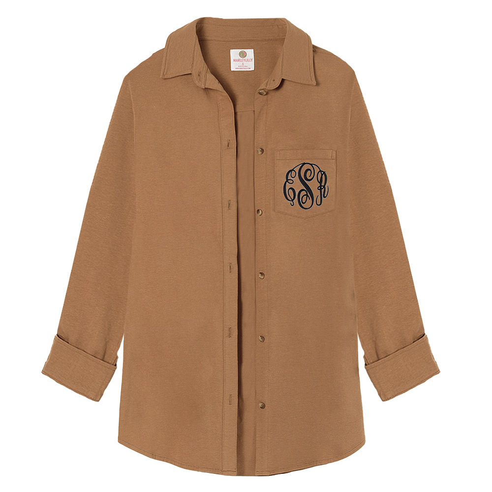 Monogrammed Button Down Shirt Jacket — Marleylilly