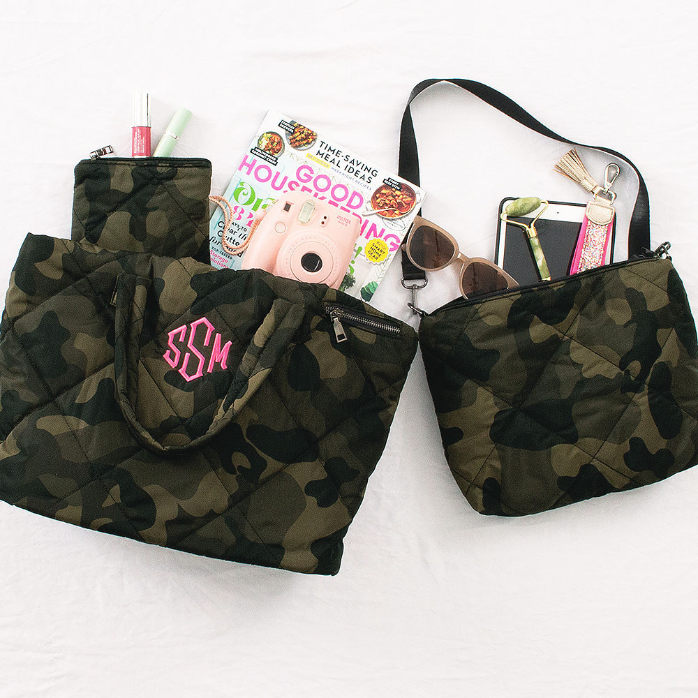 Monogrammed Camo Diamond Quilted Tote Set