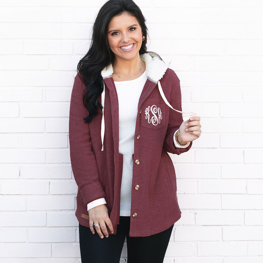 Personalized Hooded Sherpa Shirt Jacket — Marleylilly