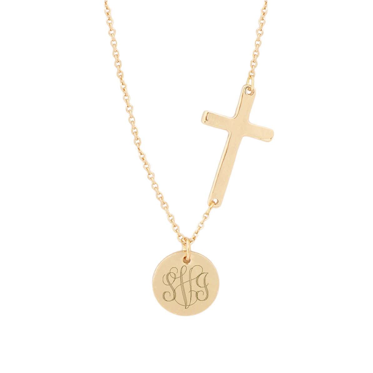 Personalized Cross Disc Necklace - Marleylilly