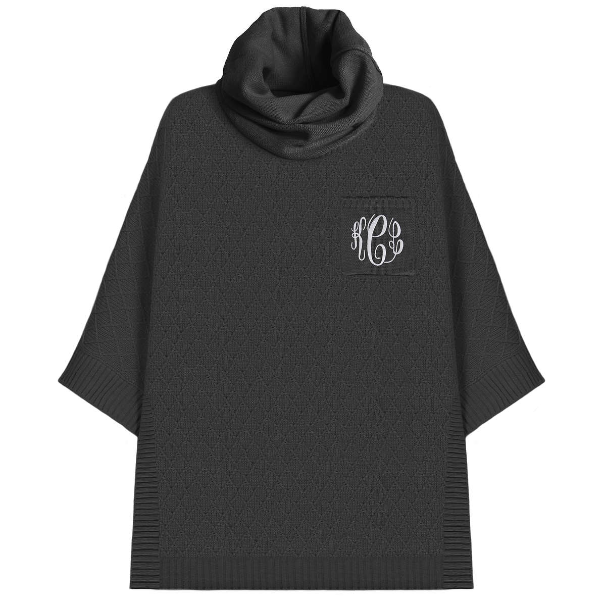 Monogrammed Turtleneck Poncho