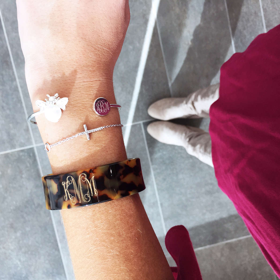 Monogrammed Tortoise Cuff Bracelet