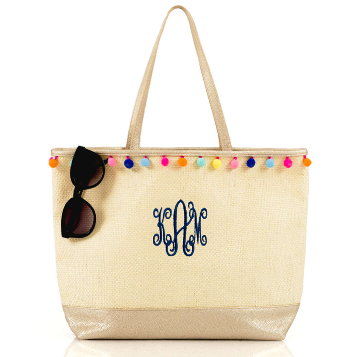 Monogrammed Pom Pom Tote Bag