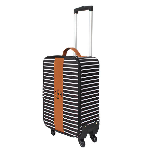 Personalized Black & White Stripe Suitcase - Marleylilly