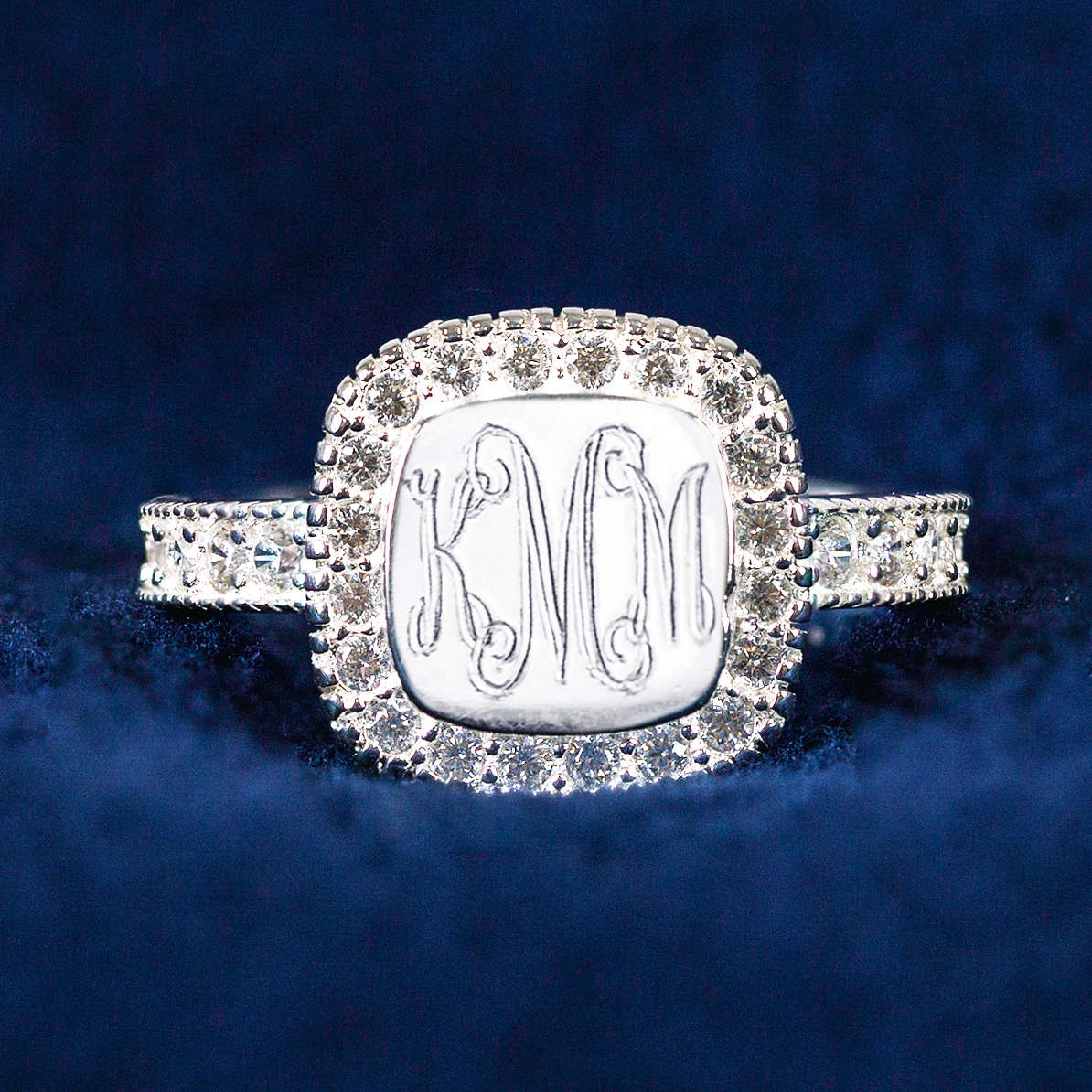 Monogrammed Sterling Silver Pave Ring - Marleylilly