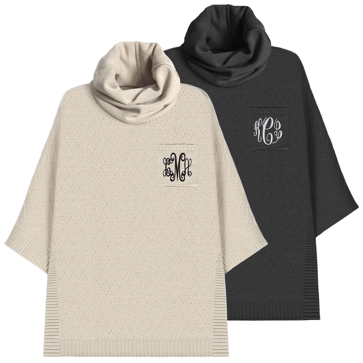 Monogrammed Turtleneck Poncho