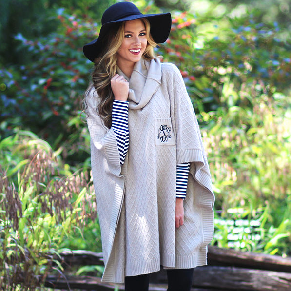 Monogrammed Turtleneck Poncho