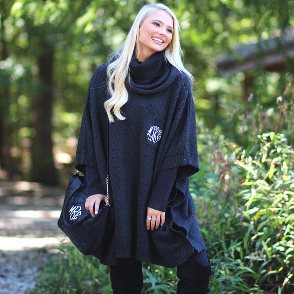 Monogrammed Turtleneck Poncho