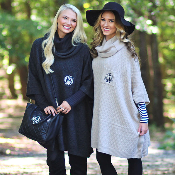 Monogrammed Turtleneck Poncho