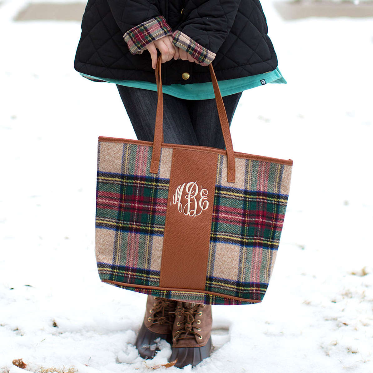 Monogrammed Plaid Tote Bag - Shop Custom Plaid Bags | Marleylilly