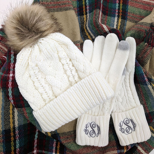 Monogrammed Gloves and Hat Set