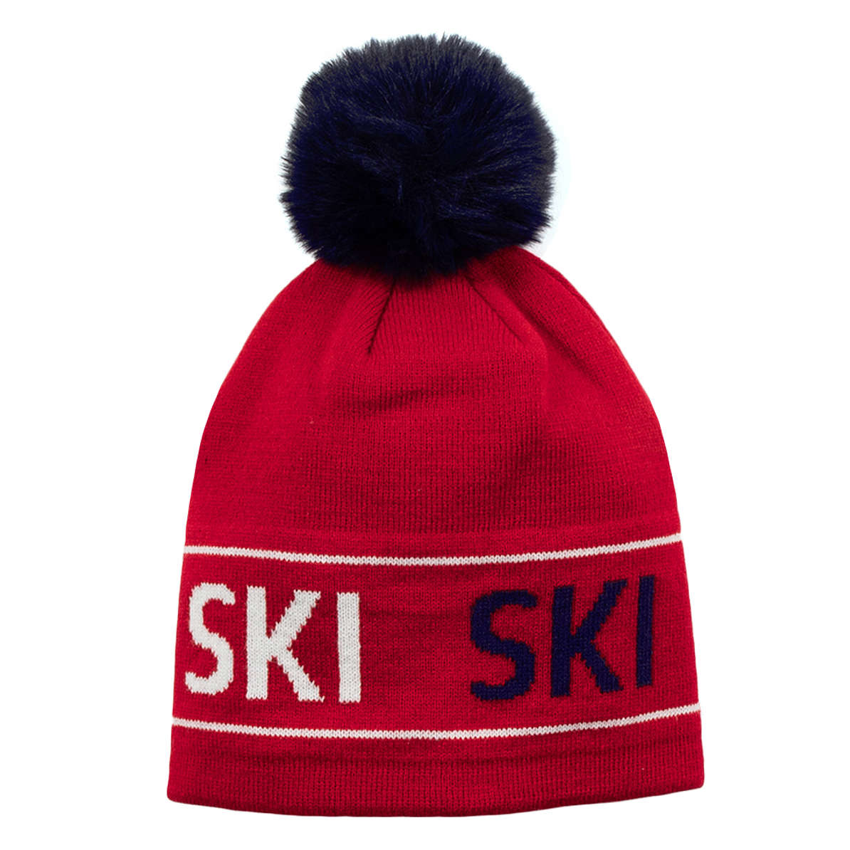 Ski Beanie with Faux Fur Pom Pom - Marleylilly