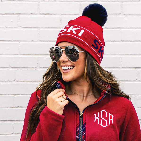 Ski Beanie with Faux Fur Pom Pom - Marleylilly