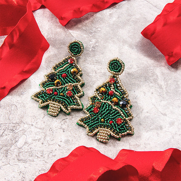 Beaded Christmas Tree Earrings - Marleylily