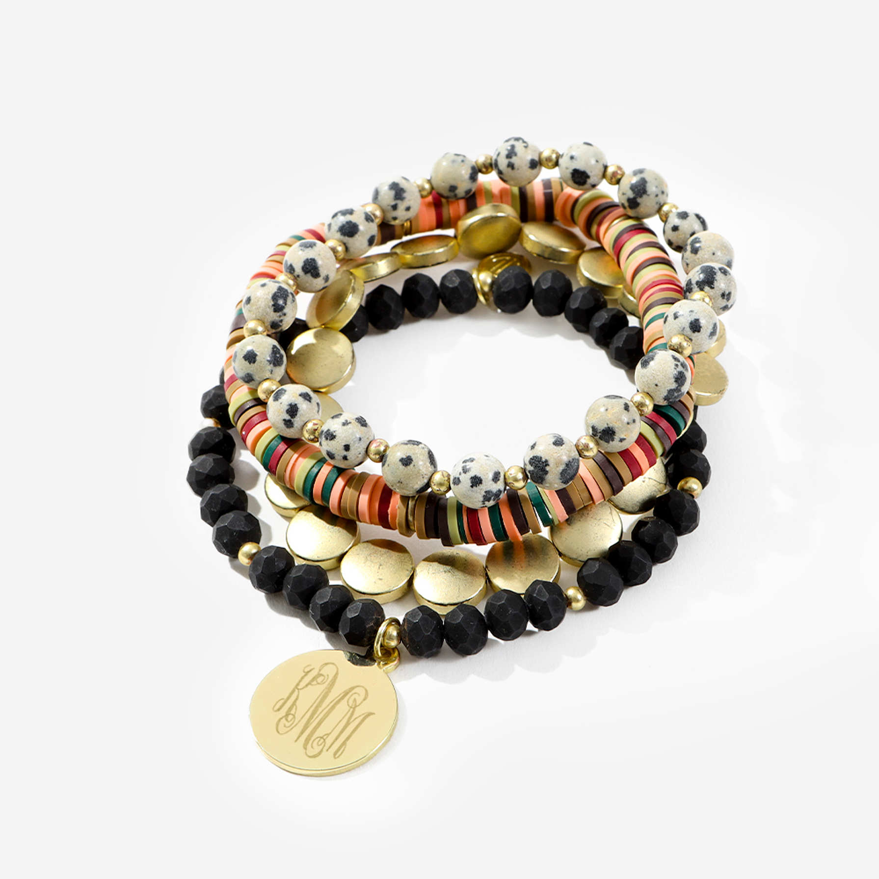 Personalized Fall Bracelet Stack | Stack of 4 Stretch Bracelets