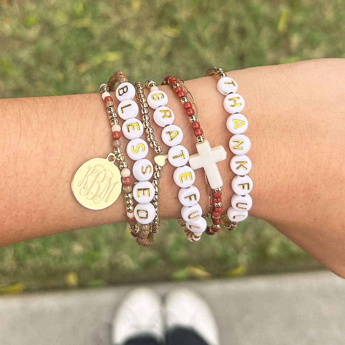 Personalized Fall Bracelet Stack | Stack of 6 Stretch Bracelets