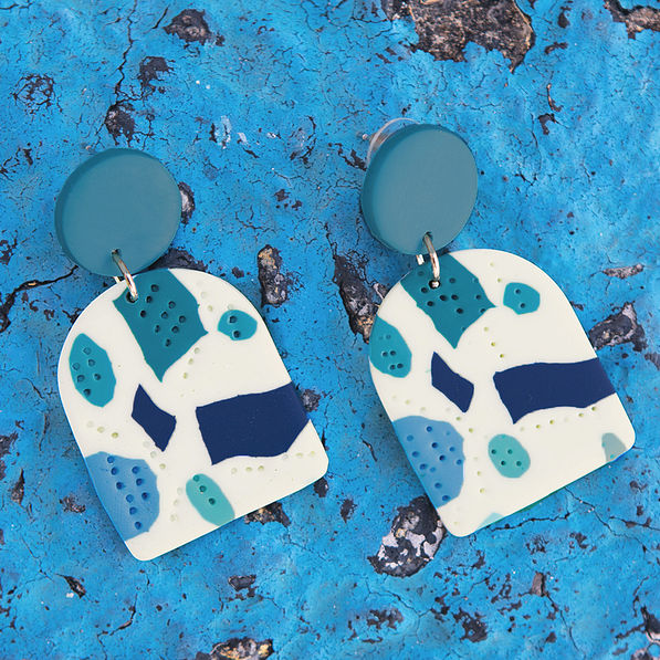 Blue Abstract Clay Earrings