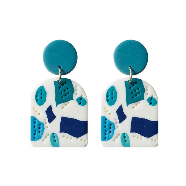 Blue Abstract Clay Earrings