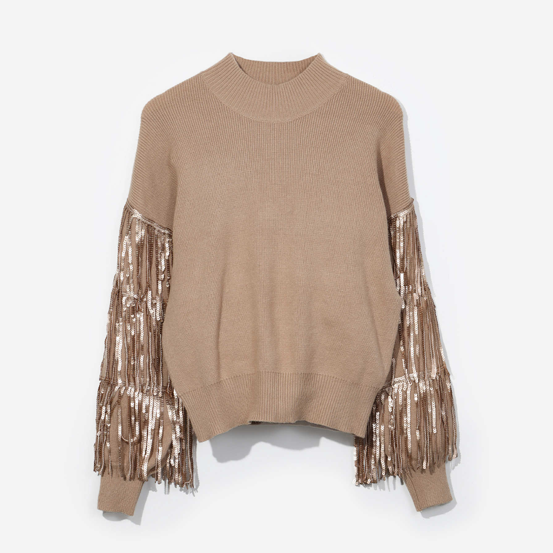 Sequin Fringe High Neck Sweater | Marleylilly
