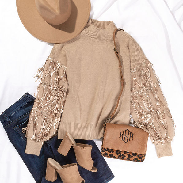 Sequin Fringe High Neck Sweater | Marleylilly