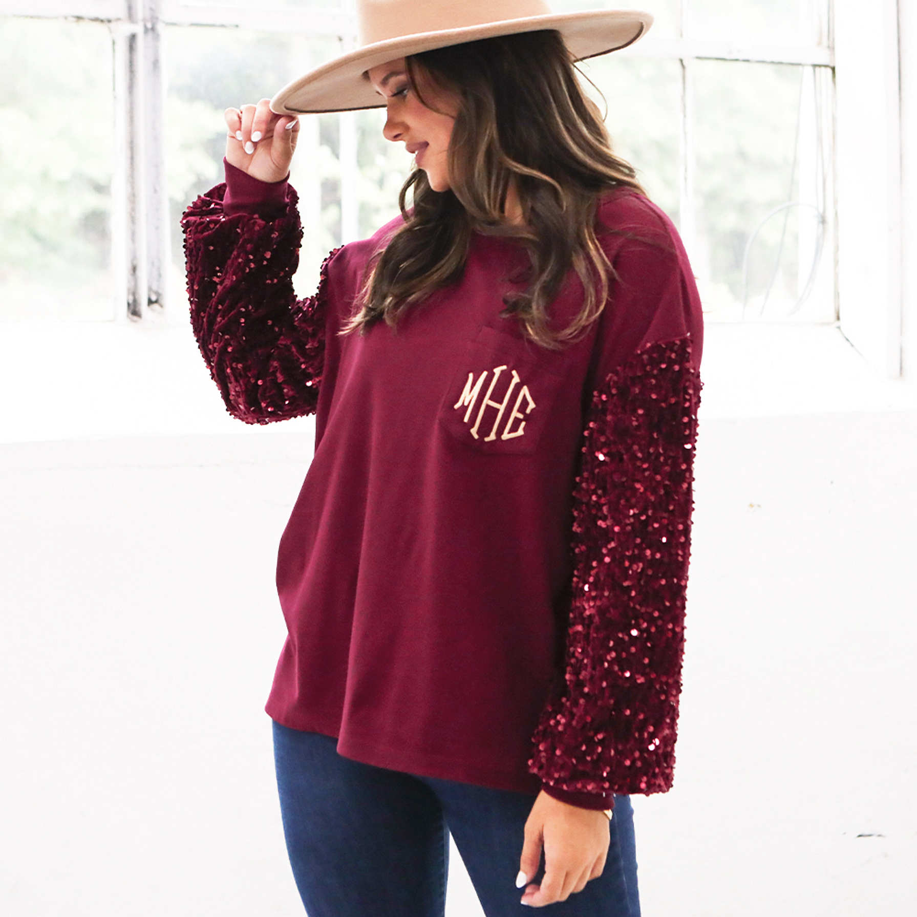 Personalized Sequin Sleeve Sweatshirt | Marleylilly