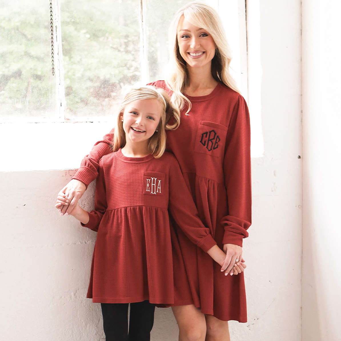 Personalized Waffle Puff Sleeve Dress | Marleylilly
