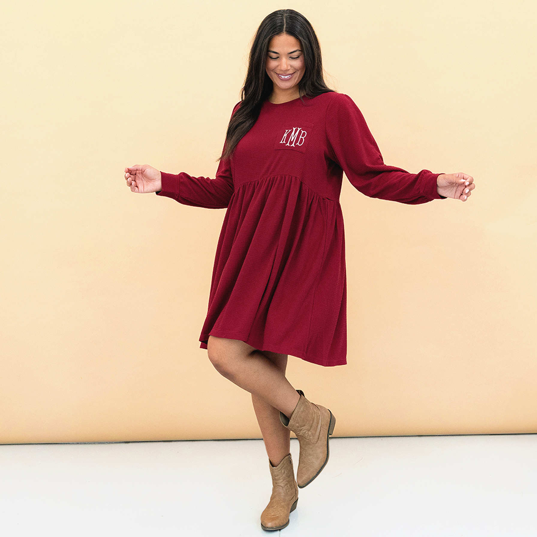 Personalized Waffle Puff Sleeve Dress | Marleylilly