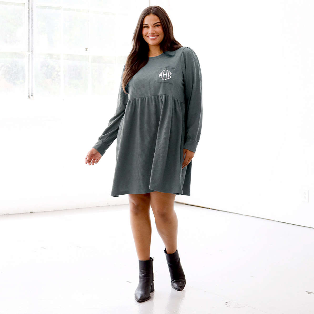 Personalized Waffle Puff Sleeve Dress | Marleylilly