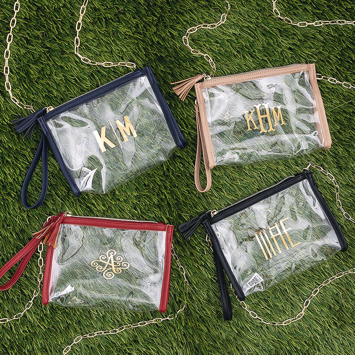 Personalized Clear Stadium Bag with Chain Crossbody Strap | Marleylilly