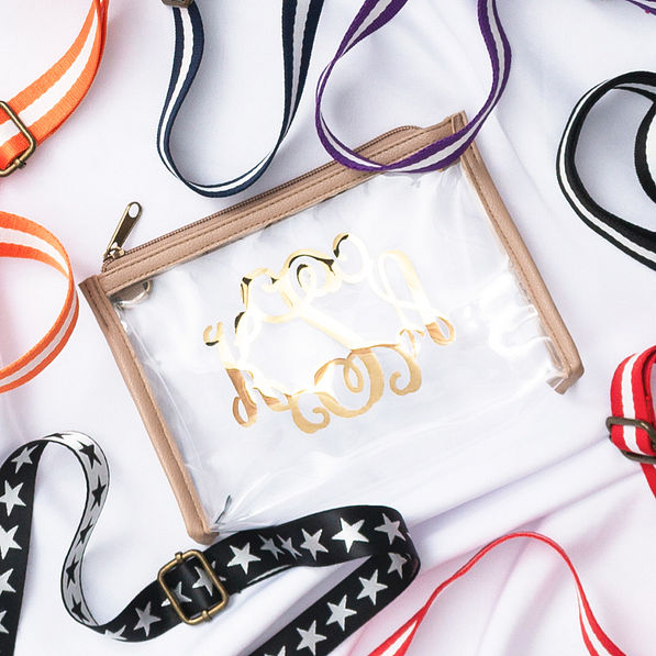 Personalized Clear Pouch with Statement Crossbody Strap | Marleylilly