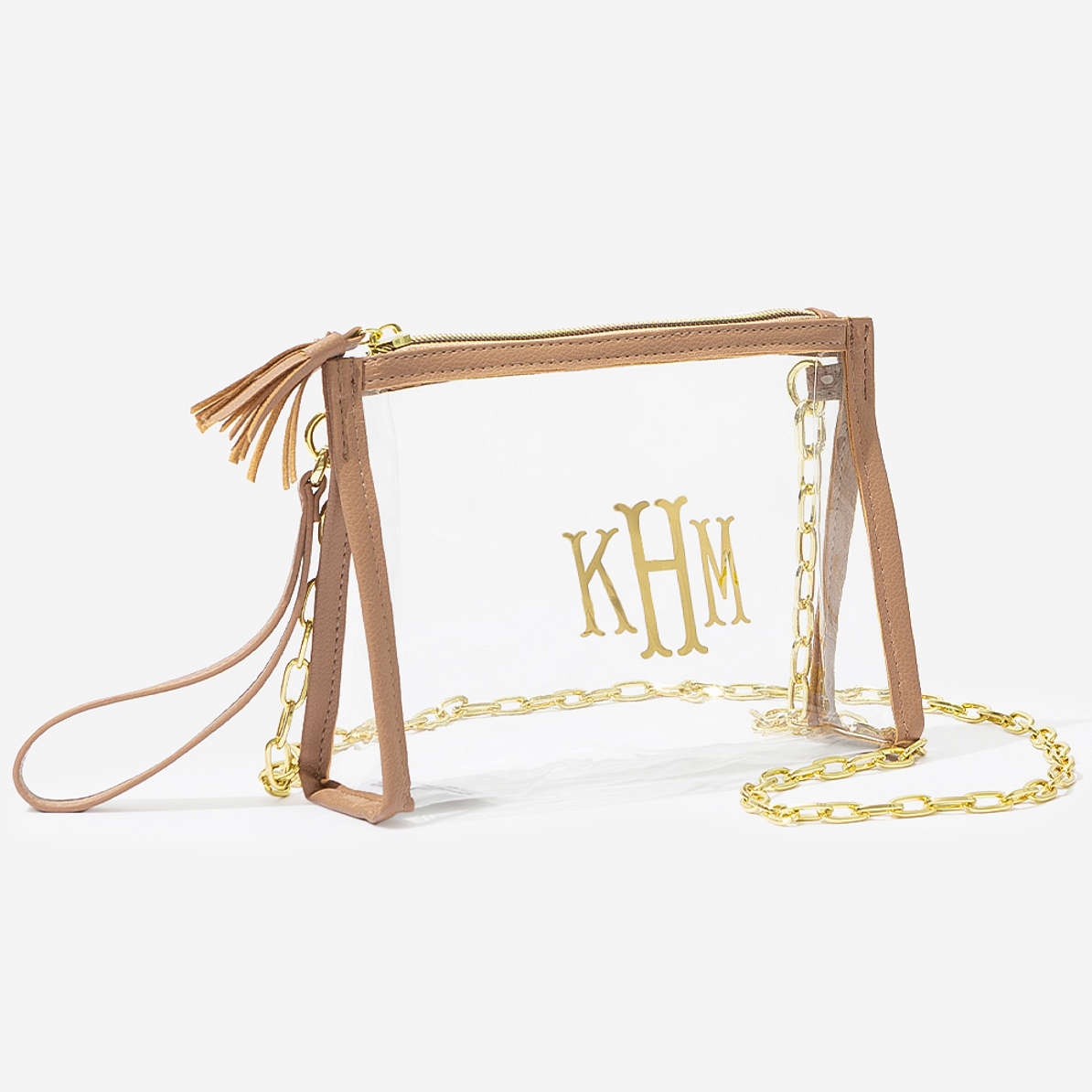Personalized Clear Stadium Bag with Chain Crossbody Strap | Marleylilly