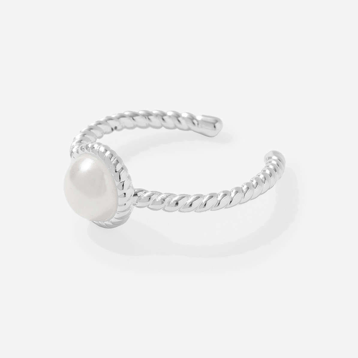 Adjustable Cable Pearl Silver Ring | Marleylilly