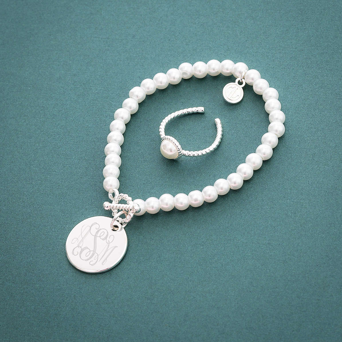 Adjustable Cable Pearl Silver Ring | Marleylilly