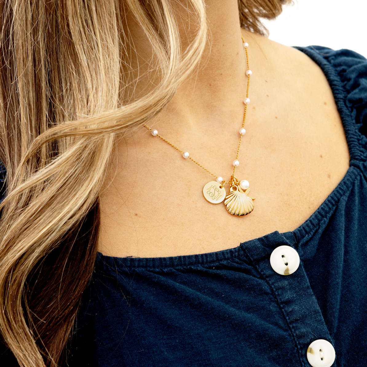 Personalized Shell Pearl Necklace | Marleylilly